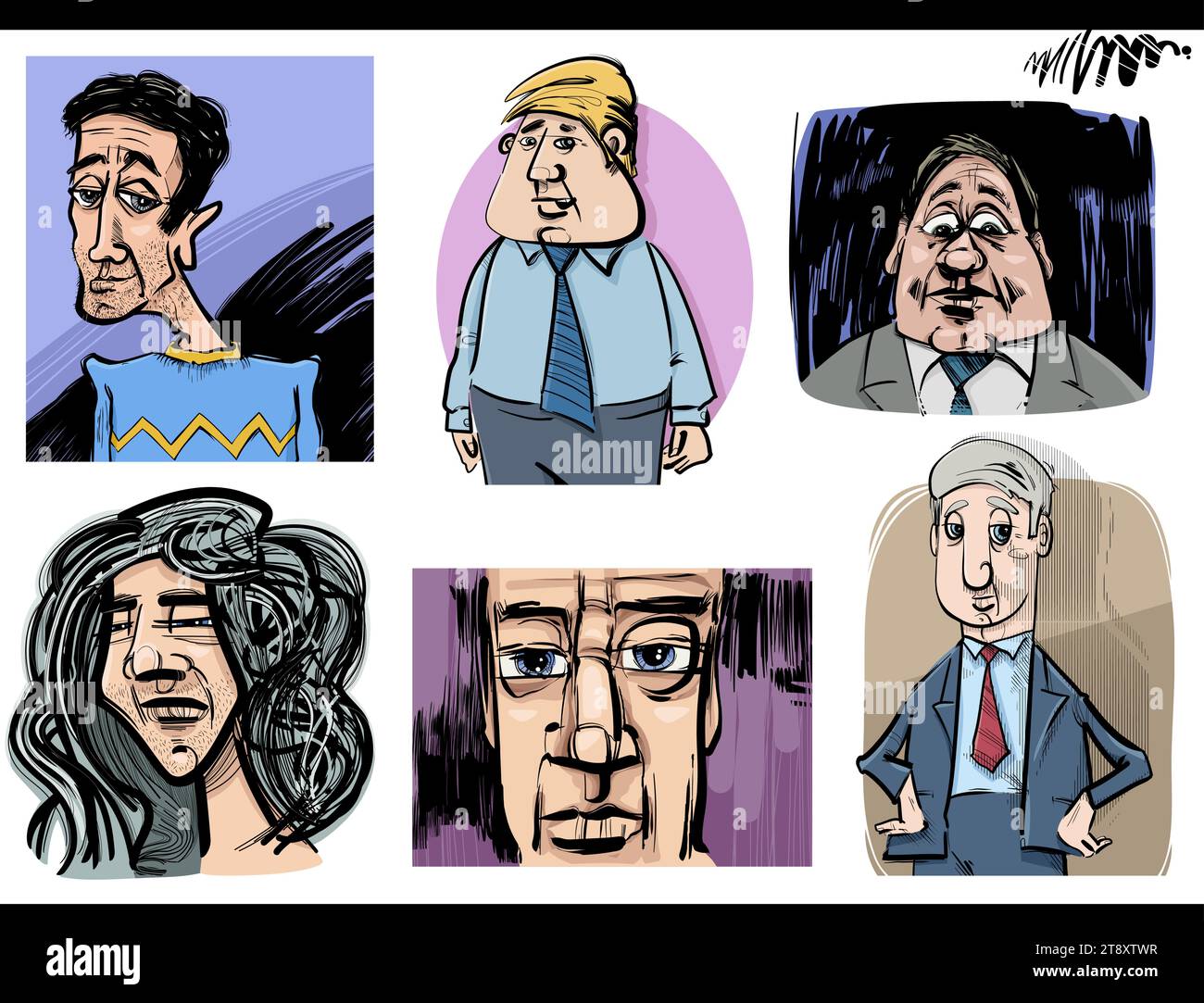 sketch cartoon illustration of people characters caricature portraits ...