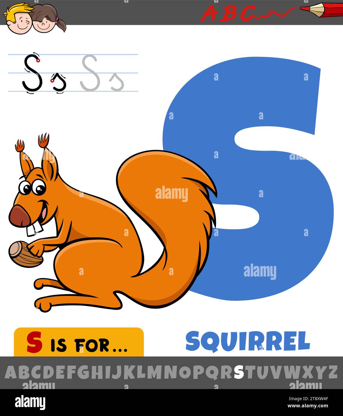 Educational cartoon illustration of letter S from alphabet with ...