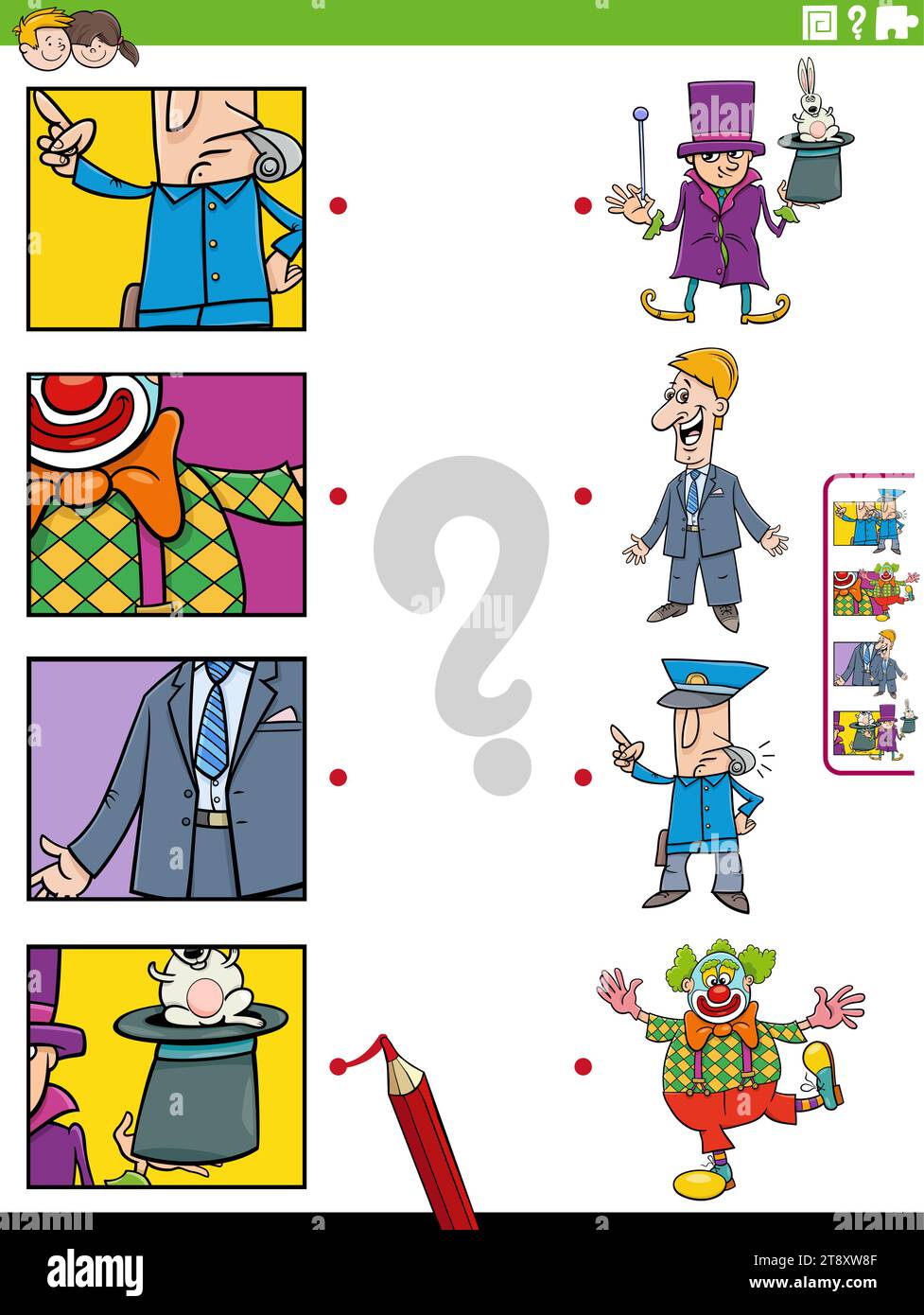 Cartoon illustration of educational matching activity with people ...