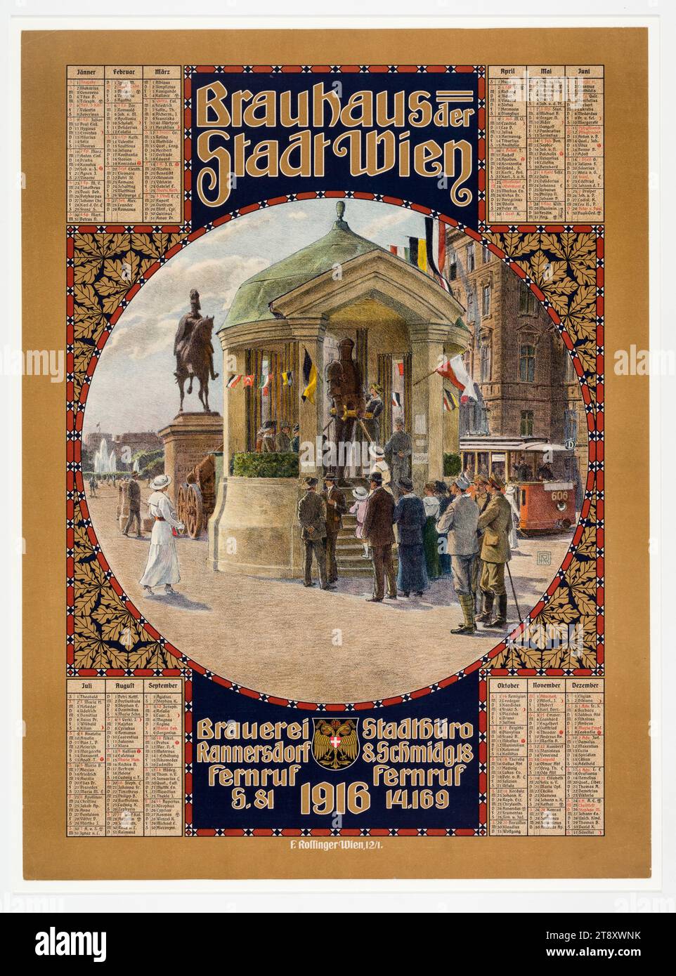 Wall calendar of the Brewery of the City of Vienna for the year 1916 ...