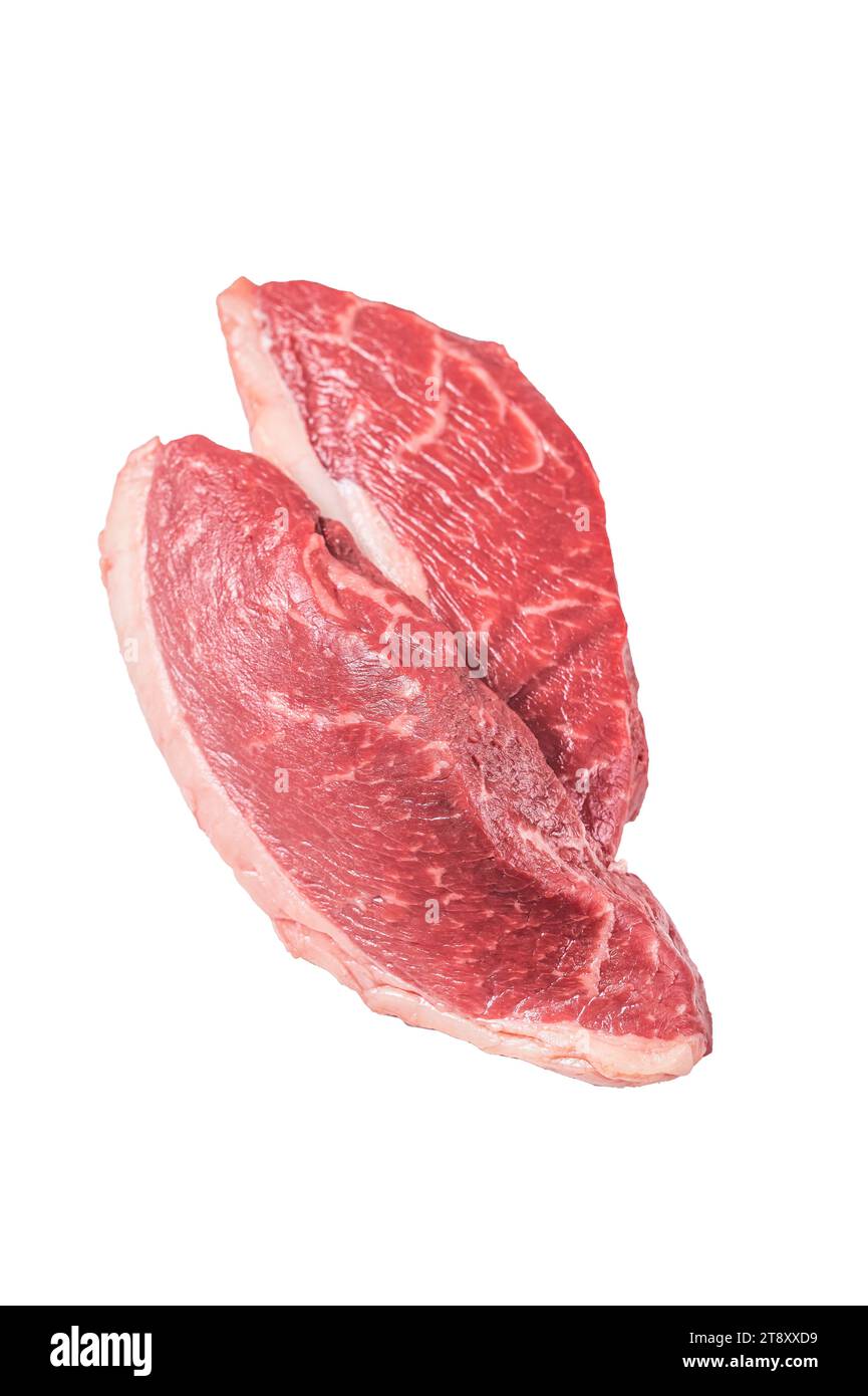 Raw top sirloin steak, cap rump beef meat steak. Isolated, white ...