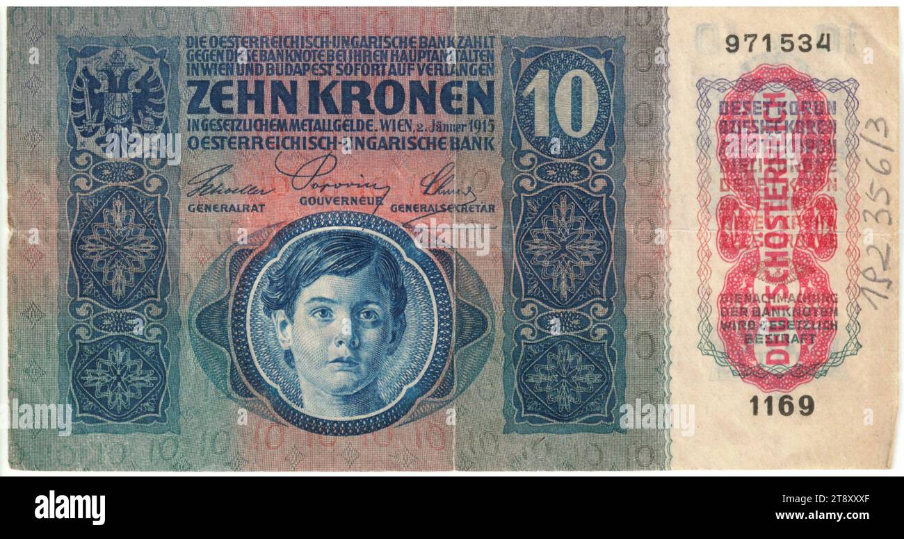Banknote, 10 Crowns, Austro-Hungarian Bank, mint authority, Josef ...