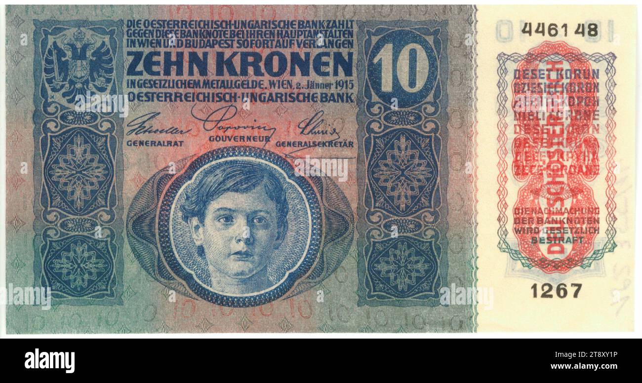 Banknote, 10 Crowns, Austro-Hungarian Bank, mint authority, Josef ...