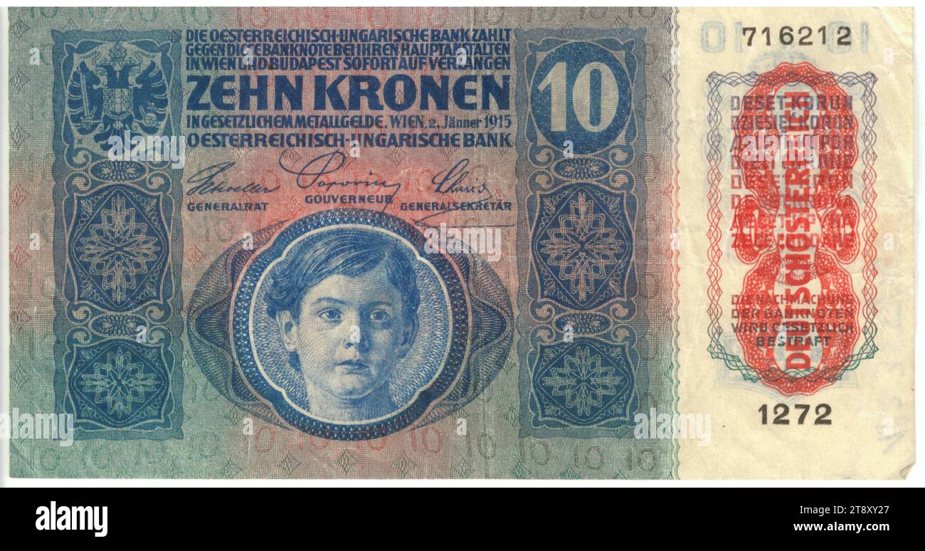 Banknote, 10 Crowns, Austro-Hungarian Bank, mint authority, Josef ...