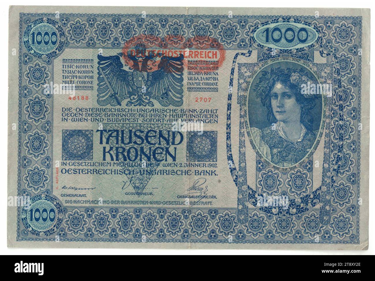 Banknote, 1000 Crowns, Austro-Hungarian Bank, mint authority, 02.01. ...