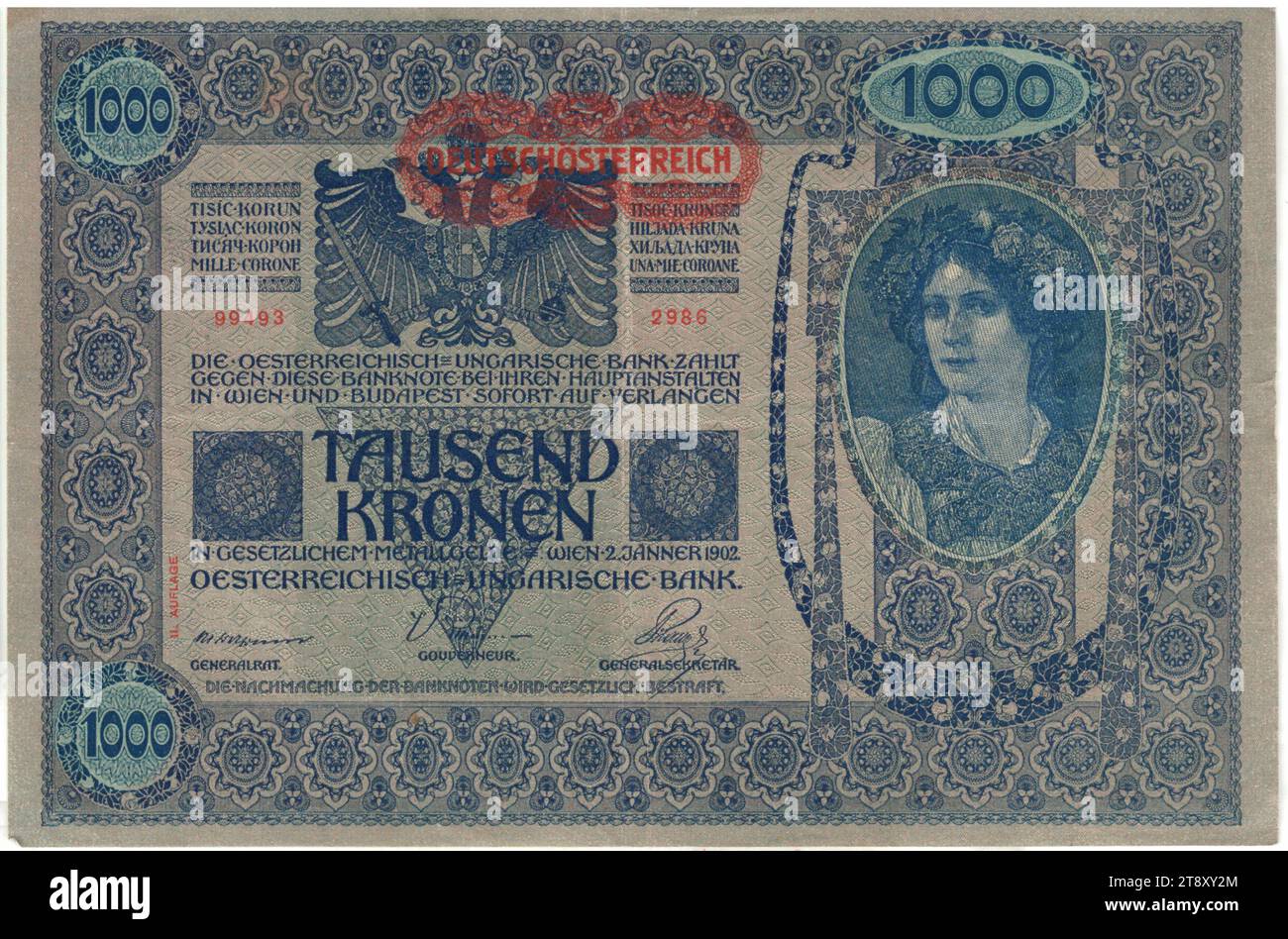 Banknote, 1000 Crowns, Rudolf Rössler (1864-1934), Artist, Heinrich ...