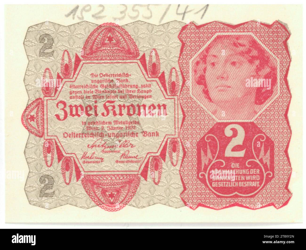 Banknote, 2 crowns, Rudolf Rössler (1864-1934), artist, Rudolf Junk ...
