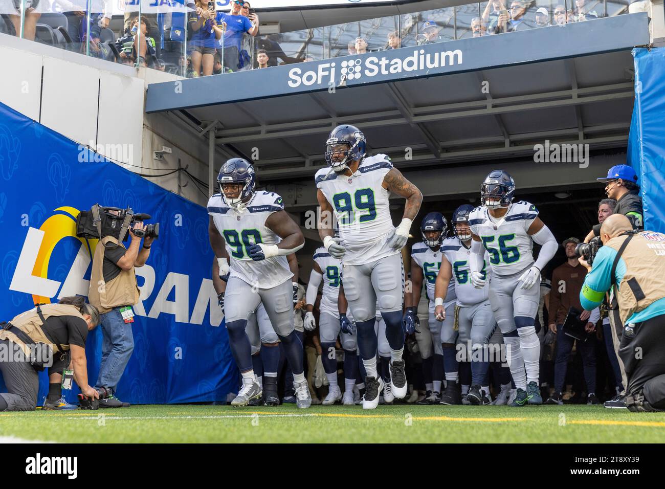 The Seattle Seahawks enter the field before playing against the Los ...