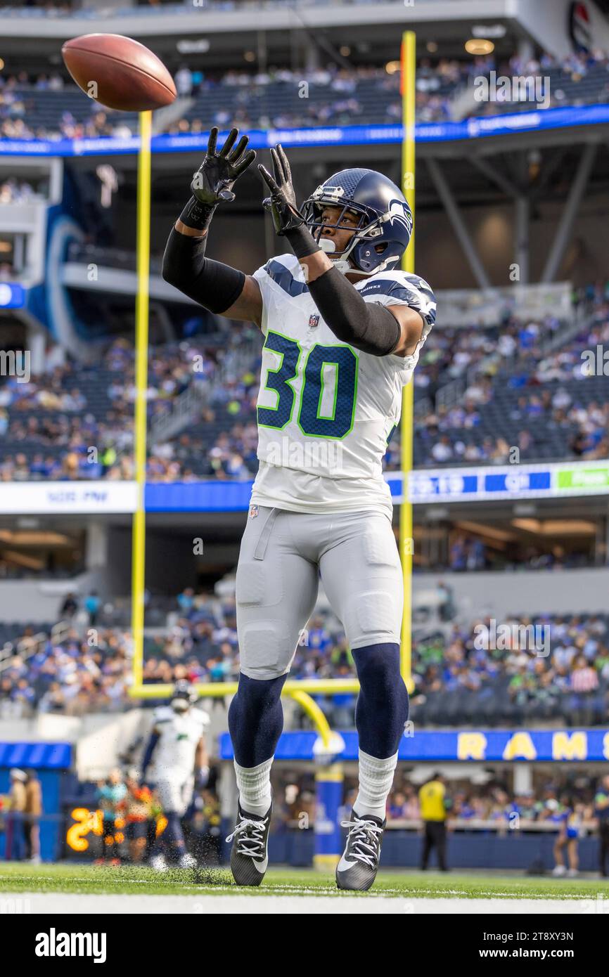 Seattle Seahawks cornerback Michael Jackson (30) warms up before ...
