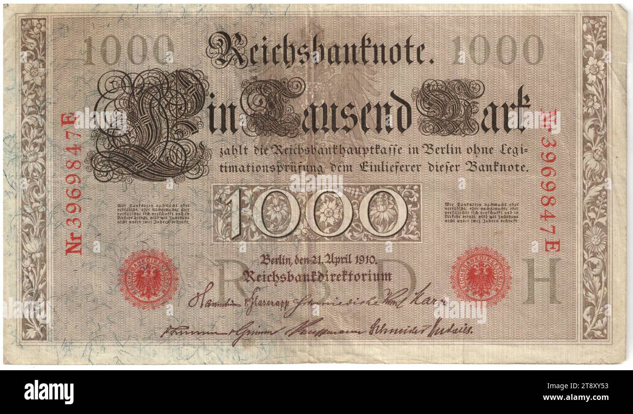 Reichsbanknote, 1000 Mark, (Deutsche) Reichsbank, mint authority, H ...