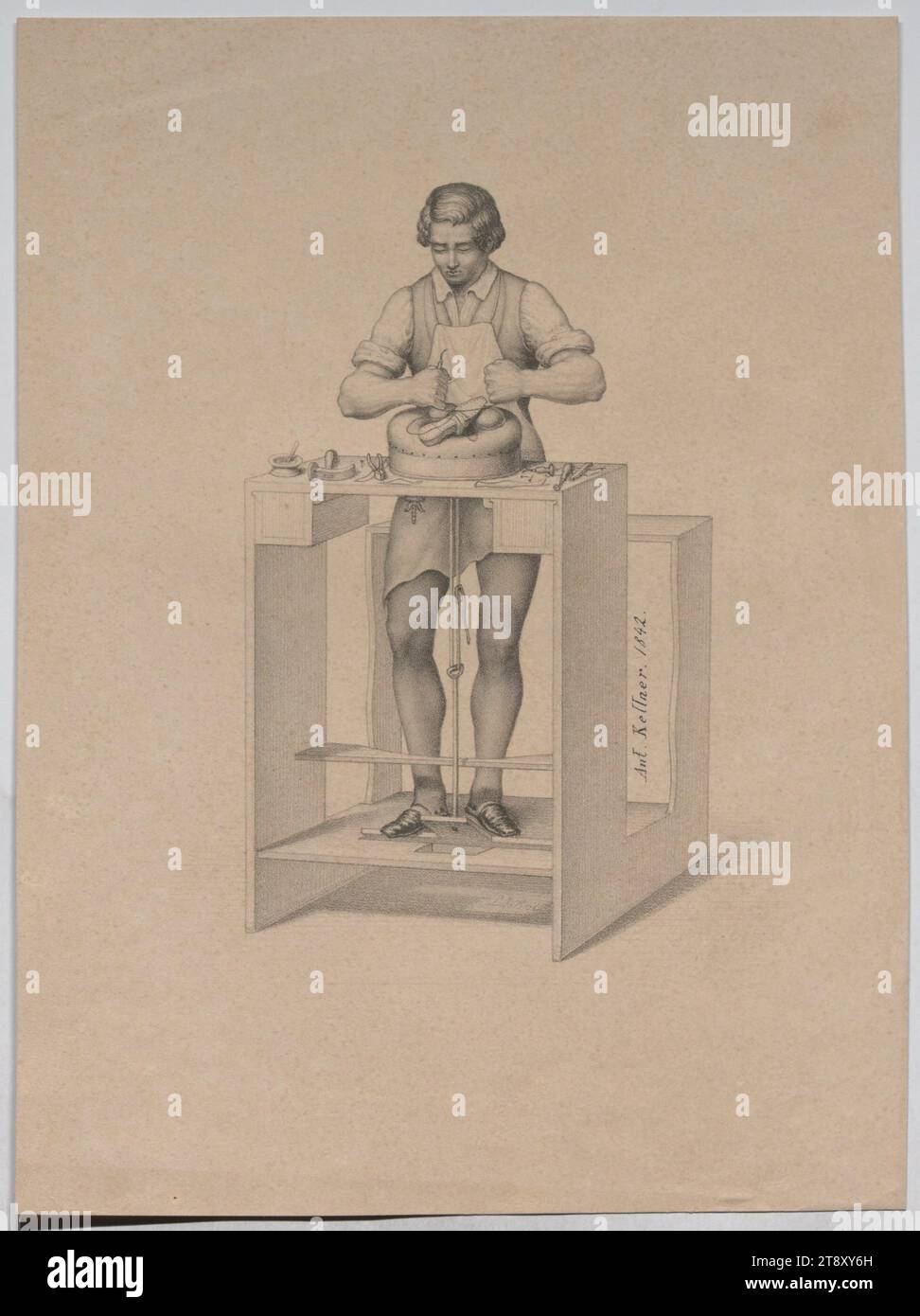 Ant. Waiter making shoes (?), Unknown, 1842, paper, lithograph, height ...