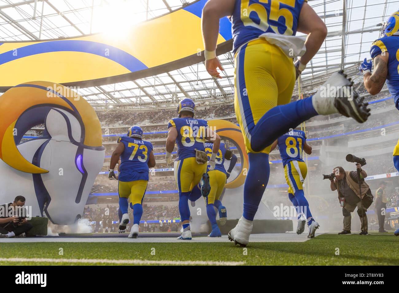 The Los Angeles Rams enter the field during player introductions ...