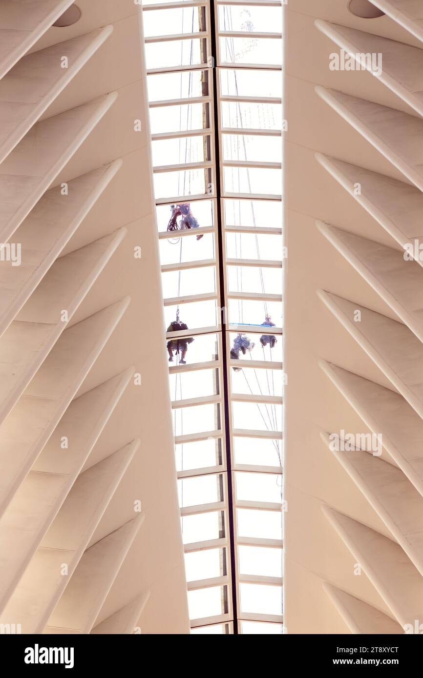 Window cleaning the rooflights at The Oculus transportation hub and ...