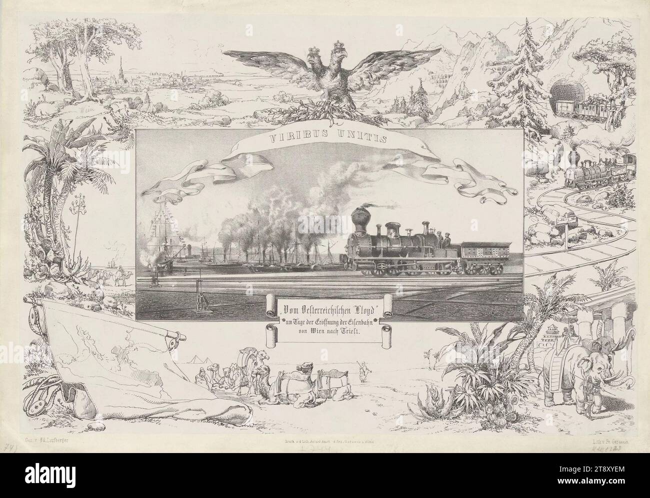 Decorative sheet on the occasion of the opening of the railroad from ...