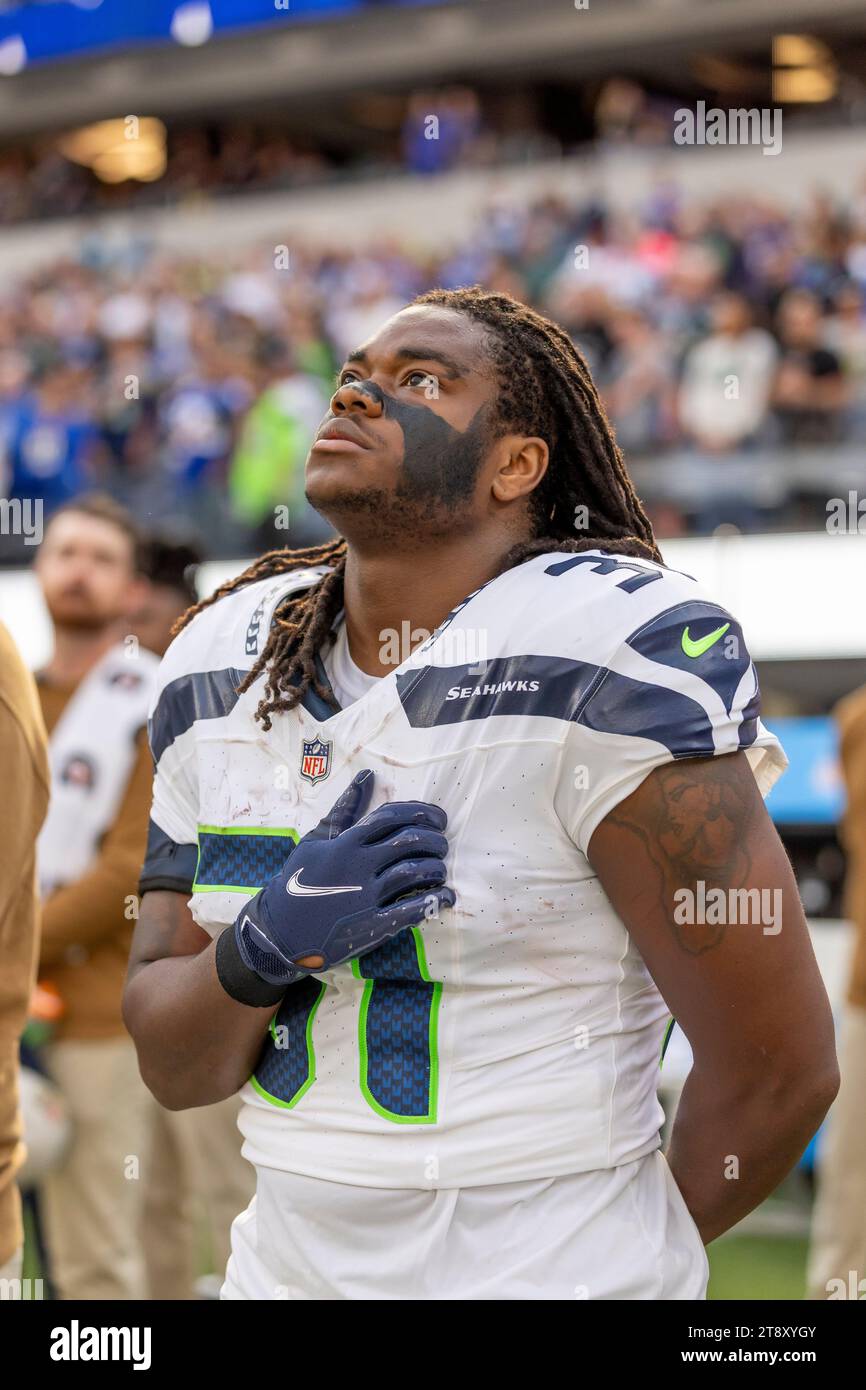 Seattle Seahawks running back DeeJay Dallas (31) stands for the ...