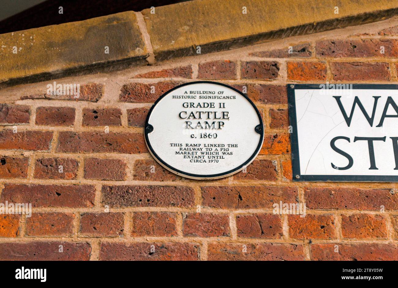Cattle Ramp white plaque. Water Street, Manchester Stock Photo - Alamy