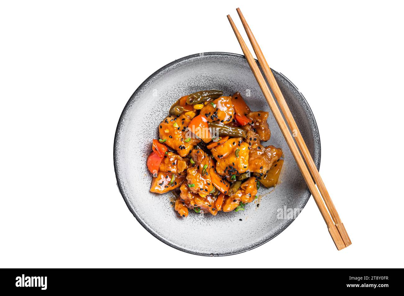Chinese Sweet and Sour Pork guo bao rou in a bowl. Isolated, white ...