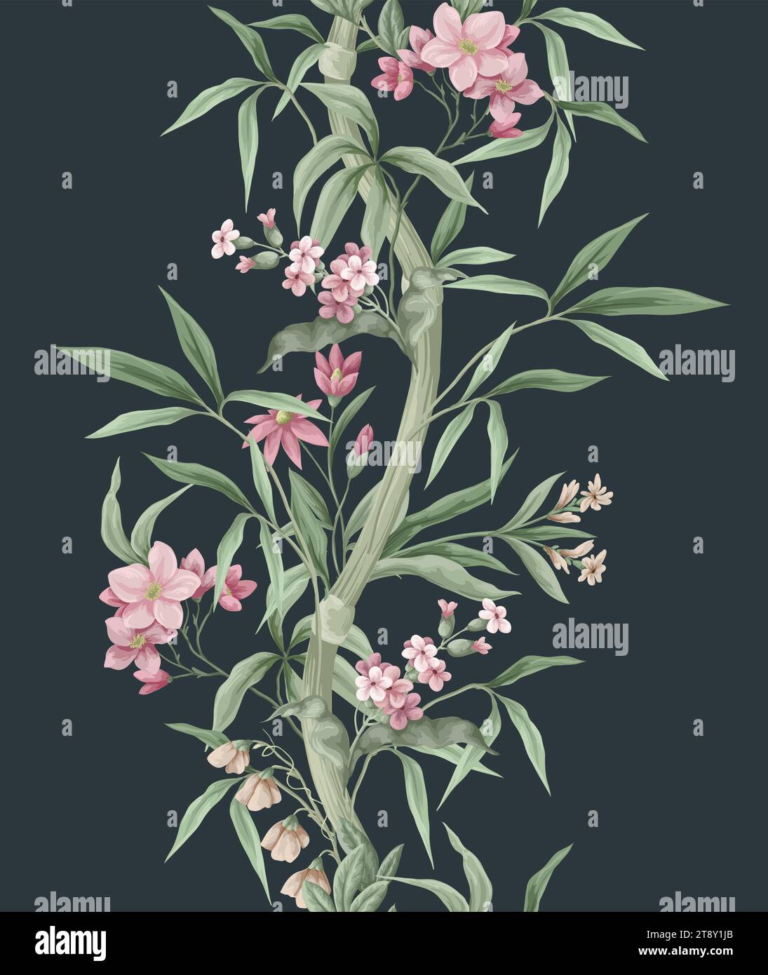 Border with bamboo and pink flowers. Vector Stock Vector Image & Art ...