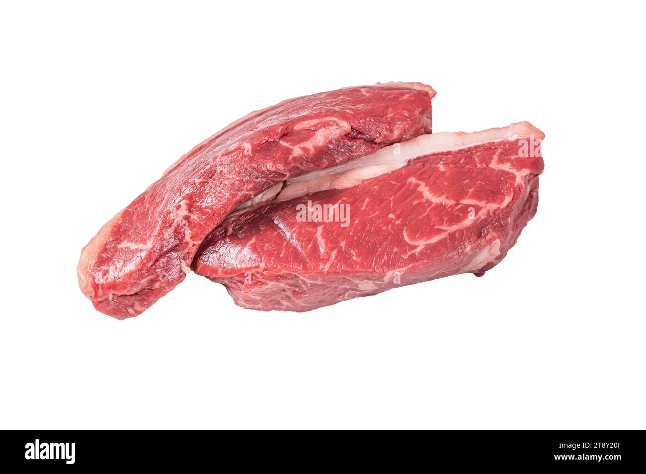 Raw top sirloin steak, cap rump beef meat steak. Isolated, white ...