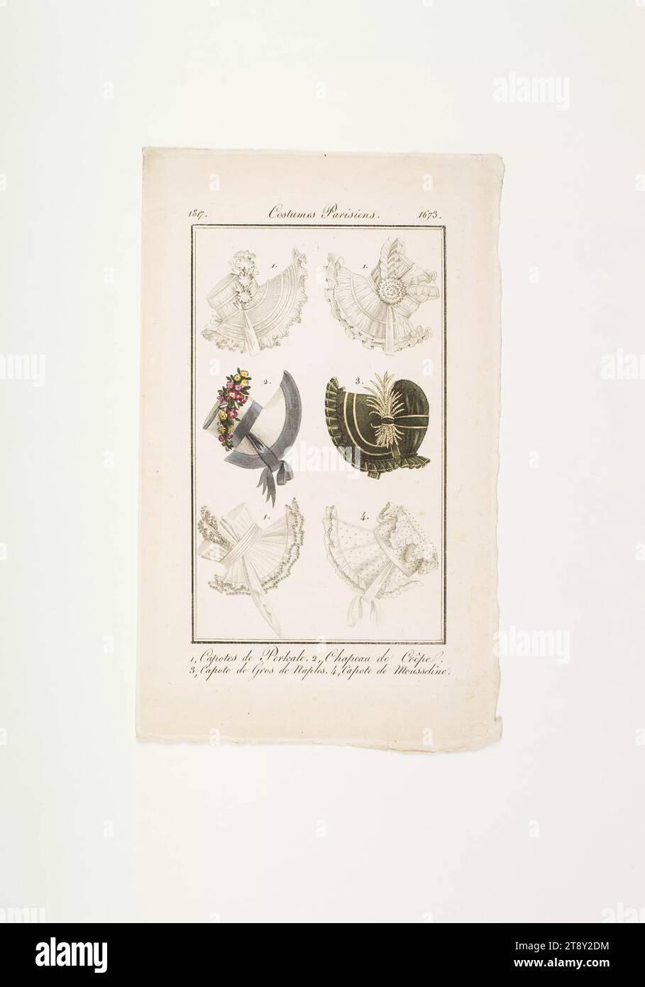 Fashion picture: 'Four hats without color, two colorful hats', Unknown ...