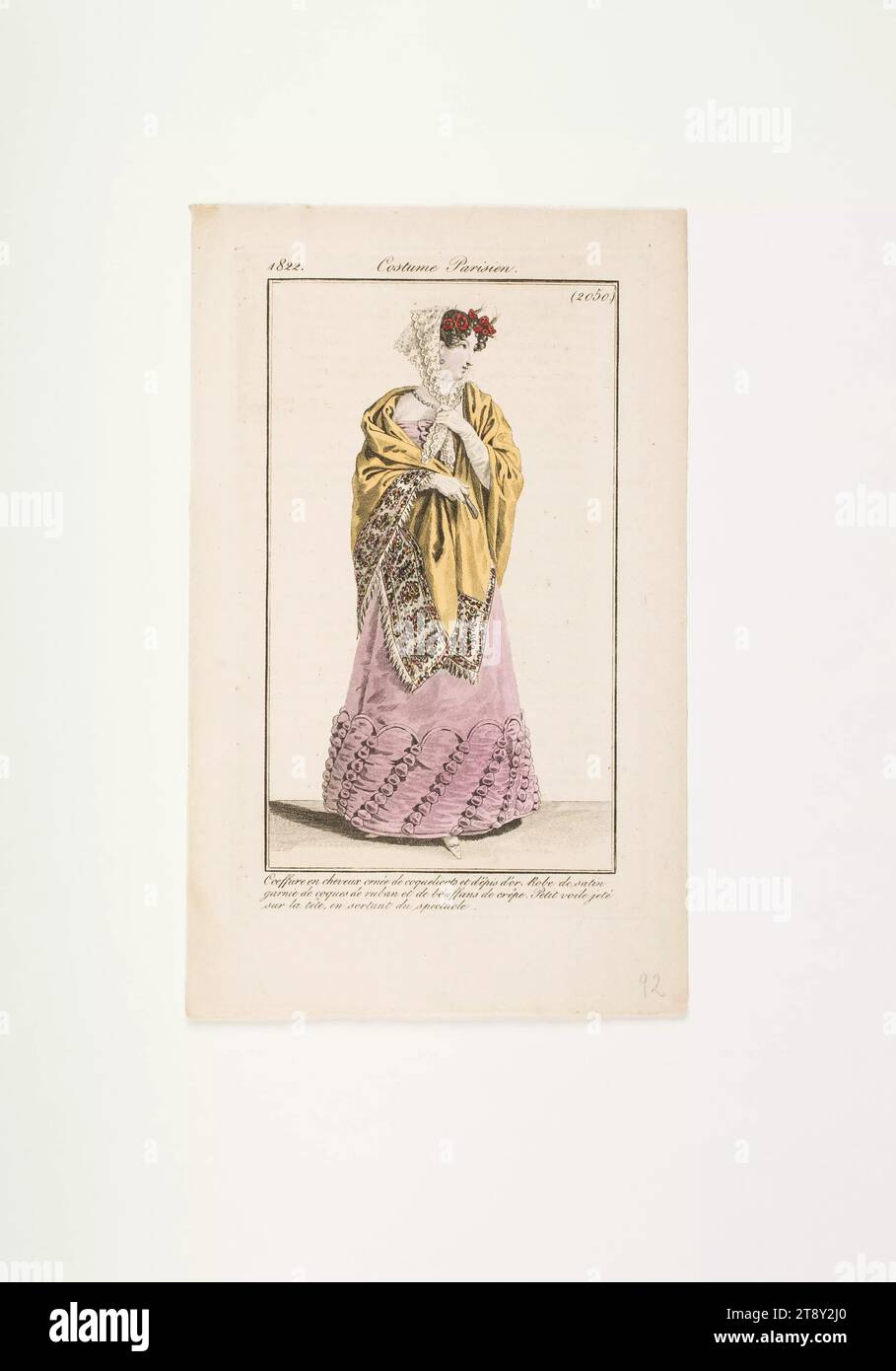 Fashion plate: 'French lady with lace headscarf, cape and festive dress ...