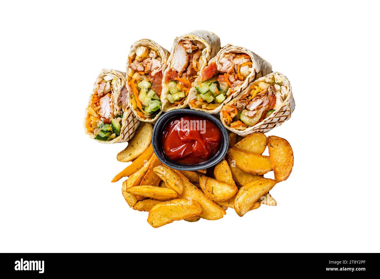 Chicken shawarma durum doner kebab with vegetable salad and french ...