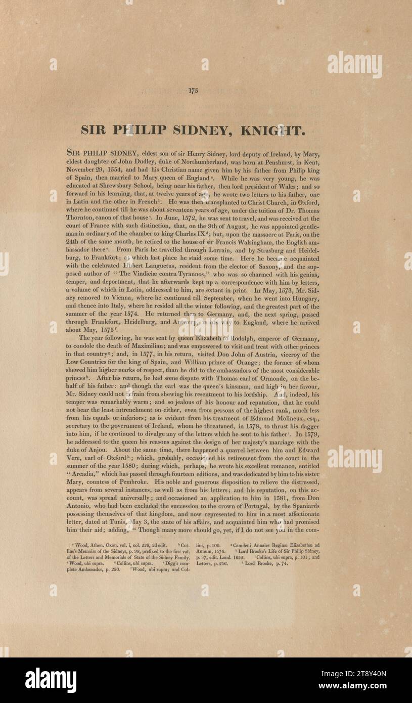 SIR PHILIP SIDNEY, KNIGHT.', Unknown, 1813, paper, printing, height 49 ...