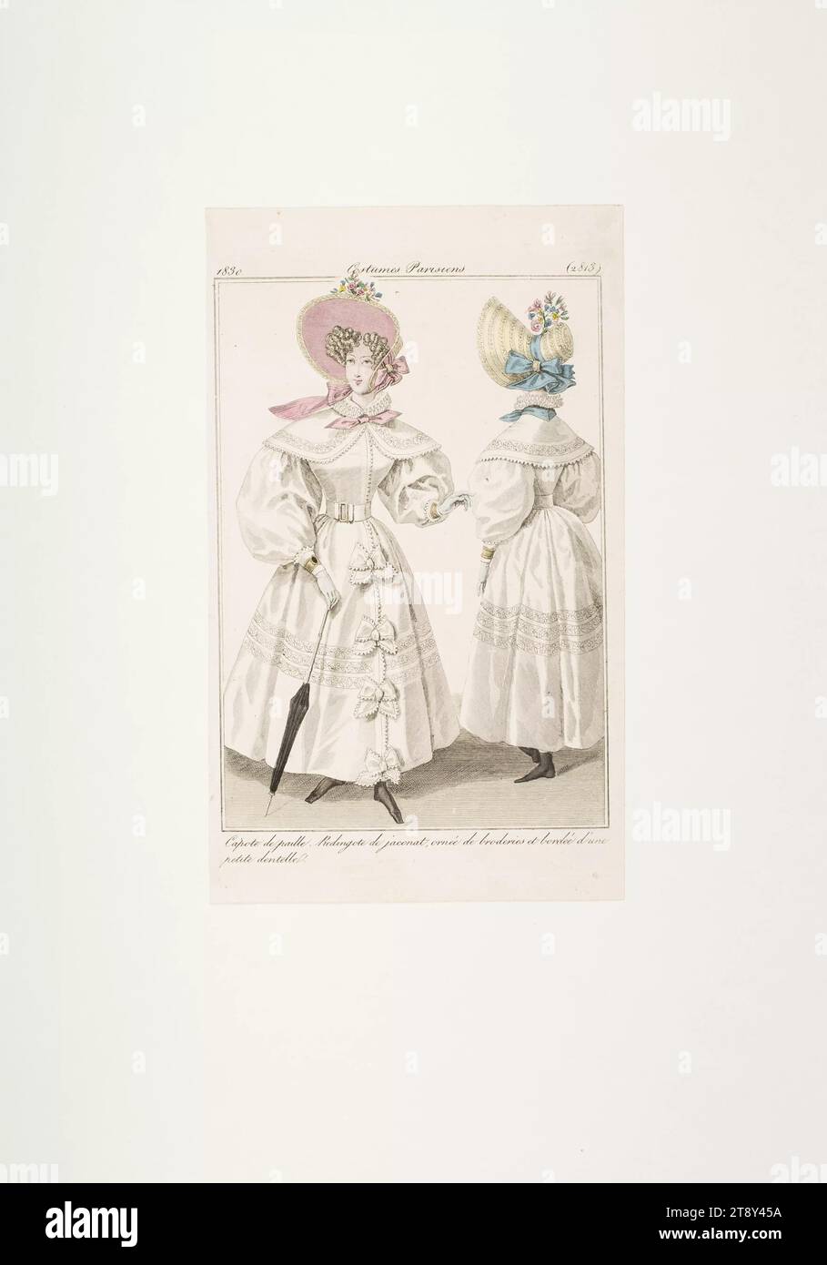 Fashion image: Two figures, capote hats, redingoten, Unknown, 1830 ...