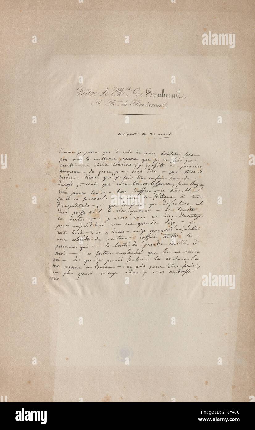 Lettre de Melle de Sombreuil, A Mme de Montarant.', Unknown, Date ...