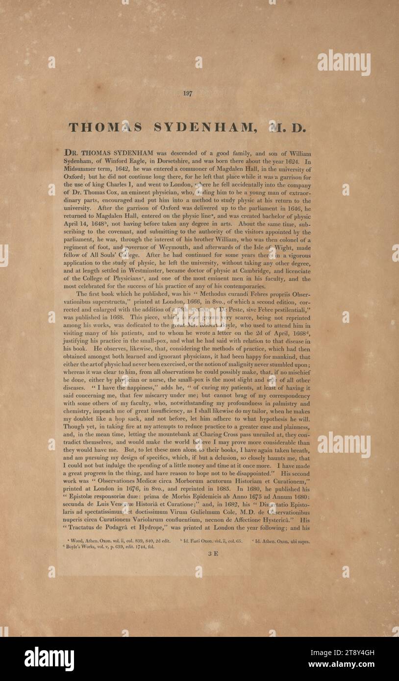 THOMAS SYDENHAM, M. D.', Thomas Birch (1705-1766), Auteur, 1813, paper ...