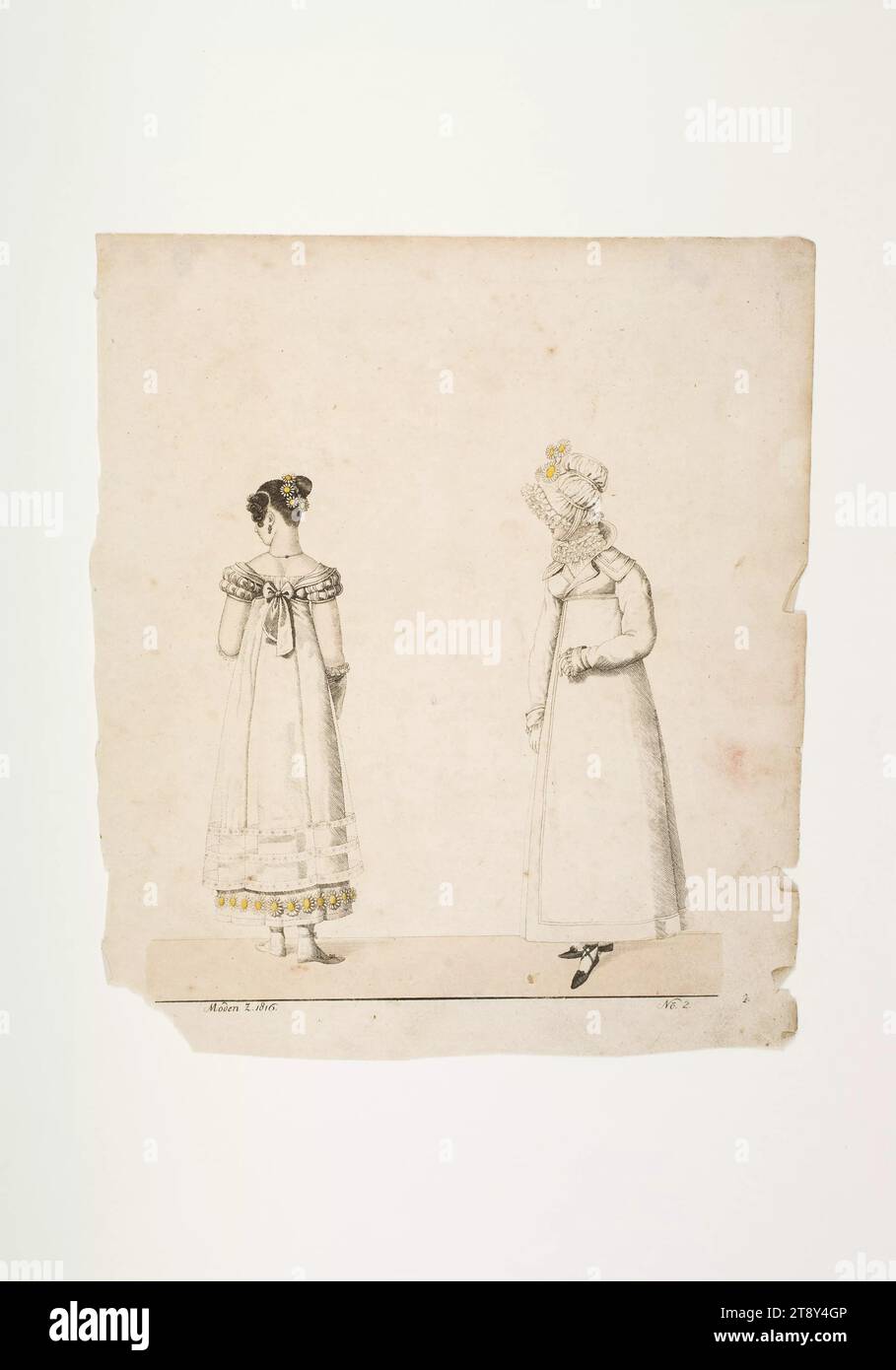 Fashion image: Two figures, ball gown and street dress, Unknown, 1816 ...