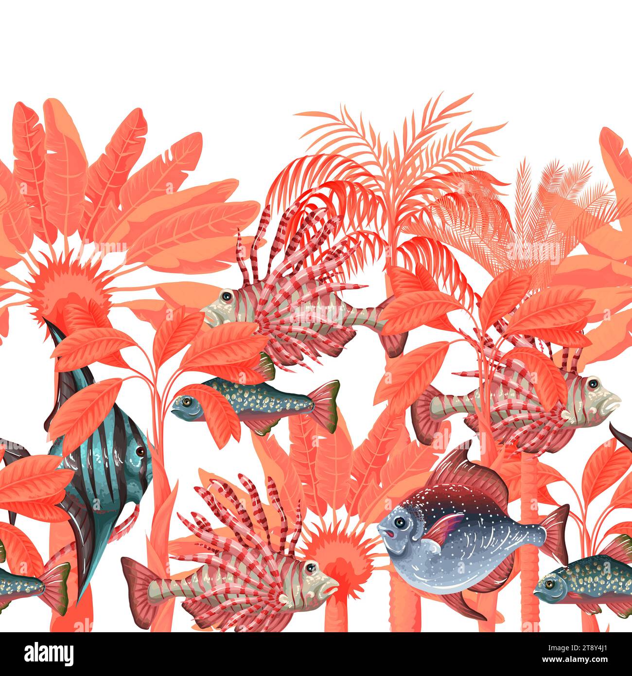 Border with sea fishes and trees. Vector Stock Vector Image & Art - Alamy