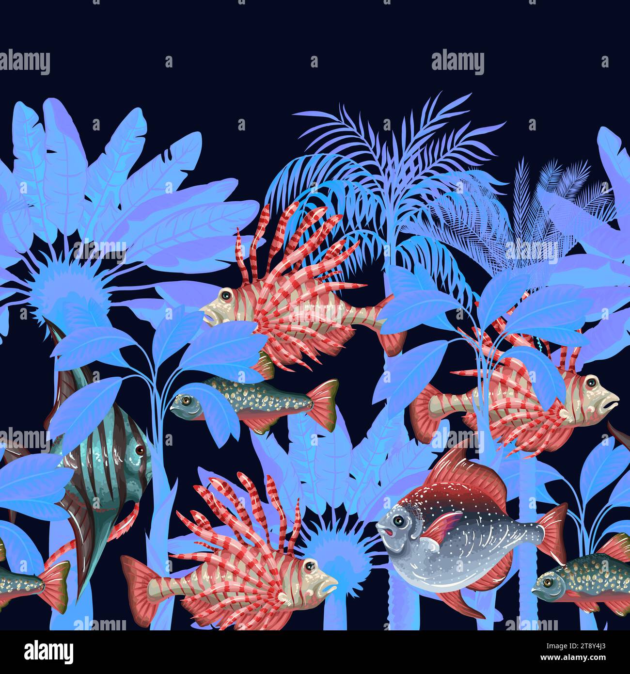 Border with sea fishes and trees. Vector Stock Vector Image & Art - Alamy