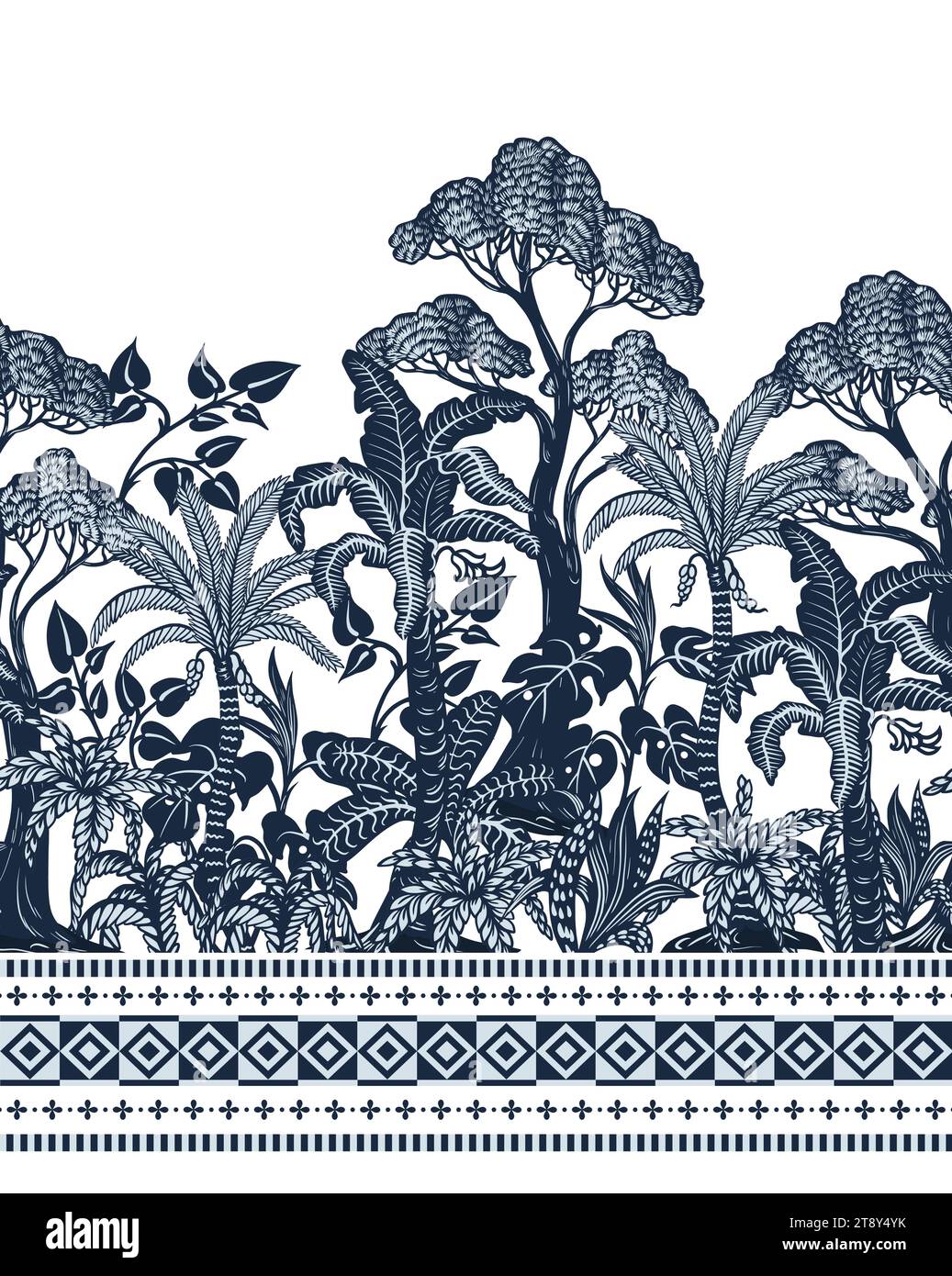 Border with graphic trees and plants. Vector Stock Vector Image & Art ...