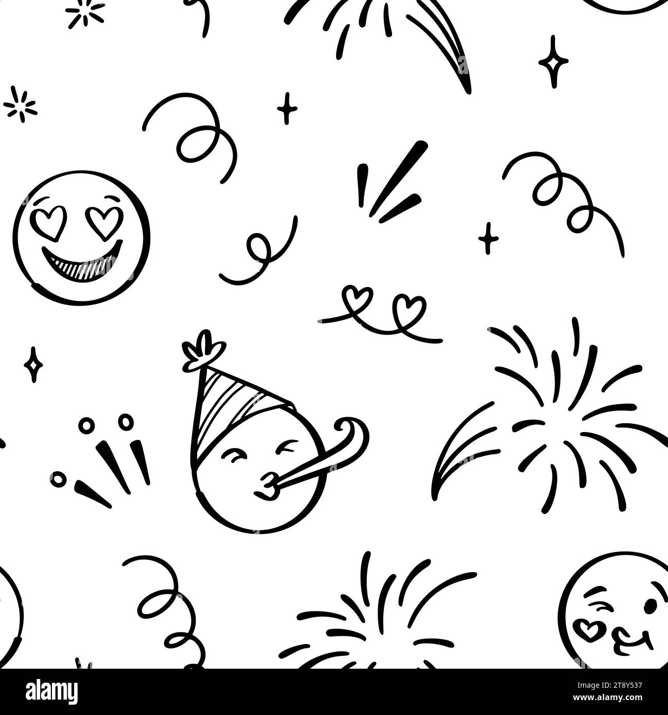 Doodle emoji seamless pattern. Hand drawn sketch birthday celebration ...