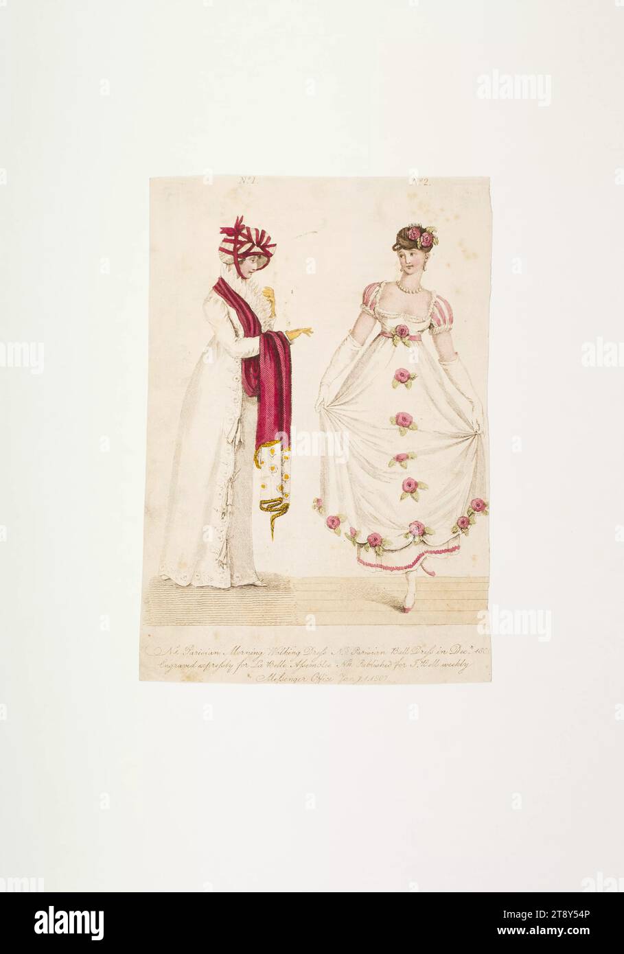 Fashion image: Two figures, Parisian morning dress and ball gown ...