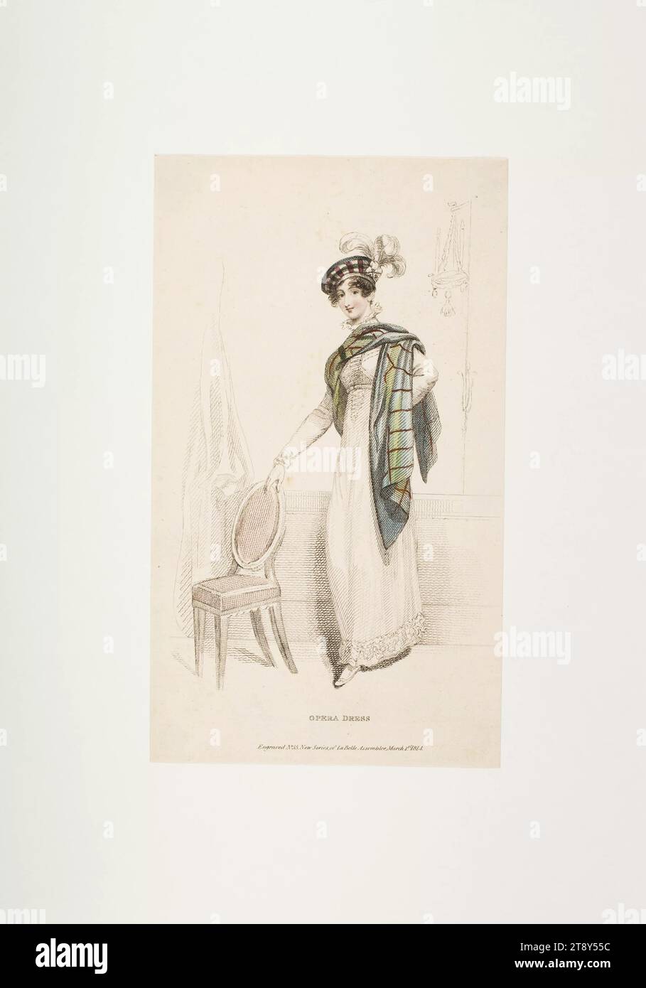 Fashion picture: A figure, opera dress, Unknown, 1814, paper, colored ...