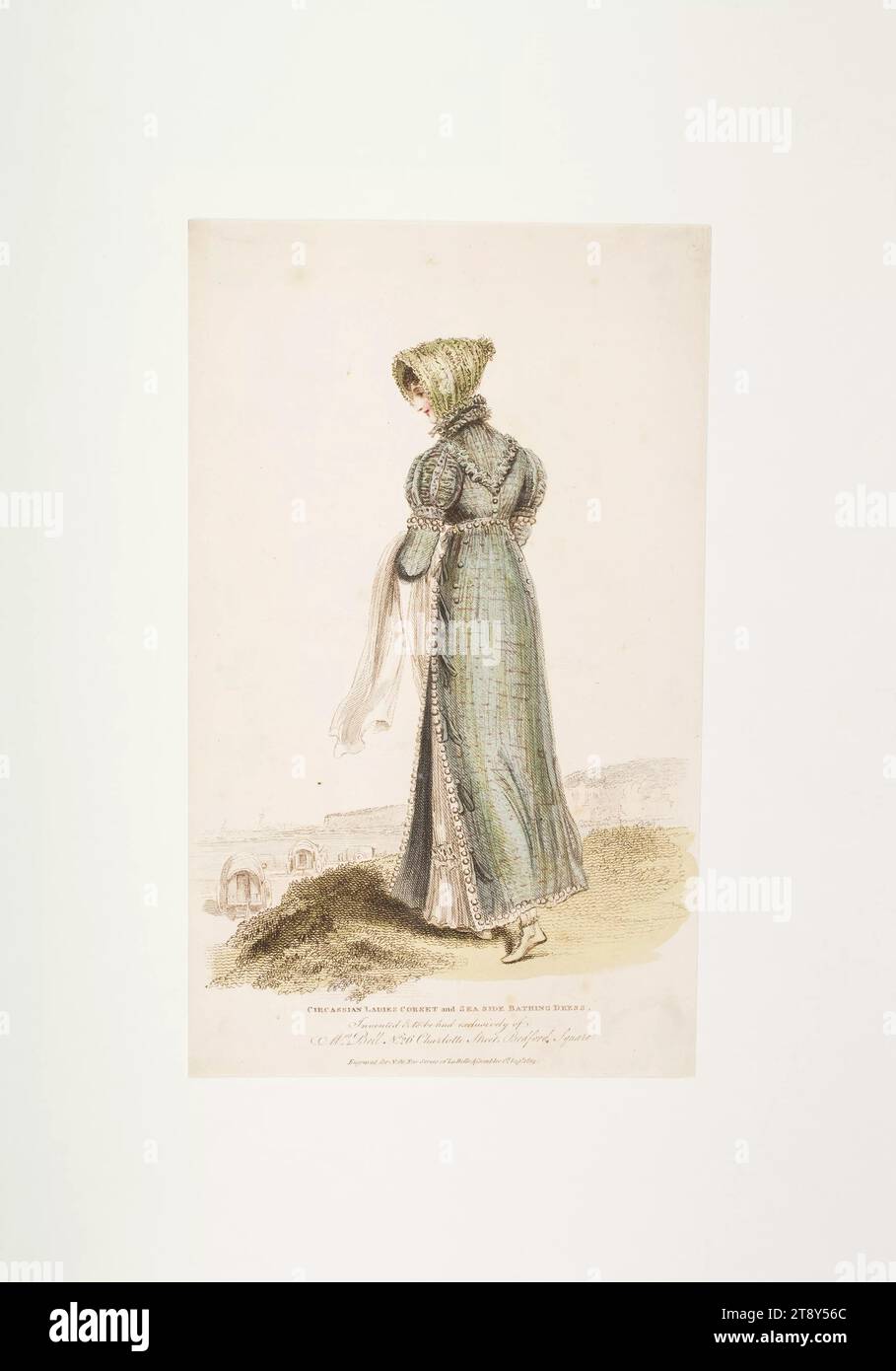 Fashion image: A figure, bathing dress, Unknown, 1814, paper, colored ...