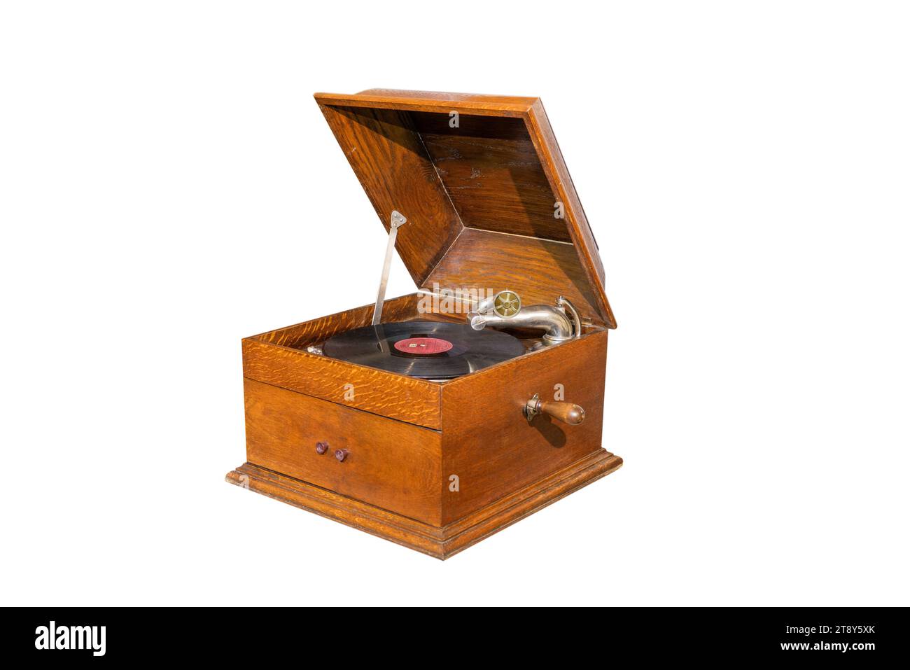 vintage gramophone with vinyl disc isolated on a white background Stock ...
