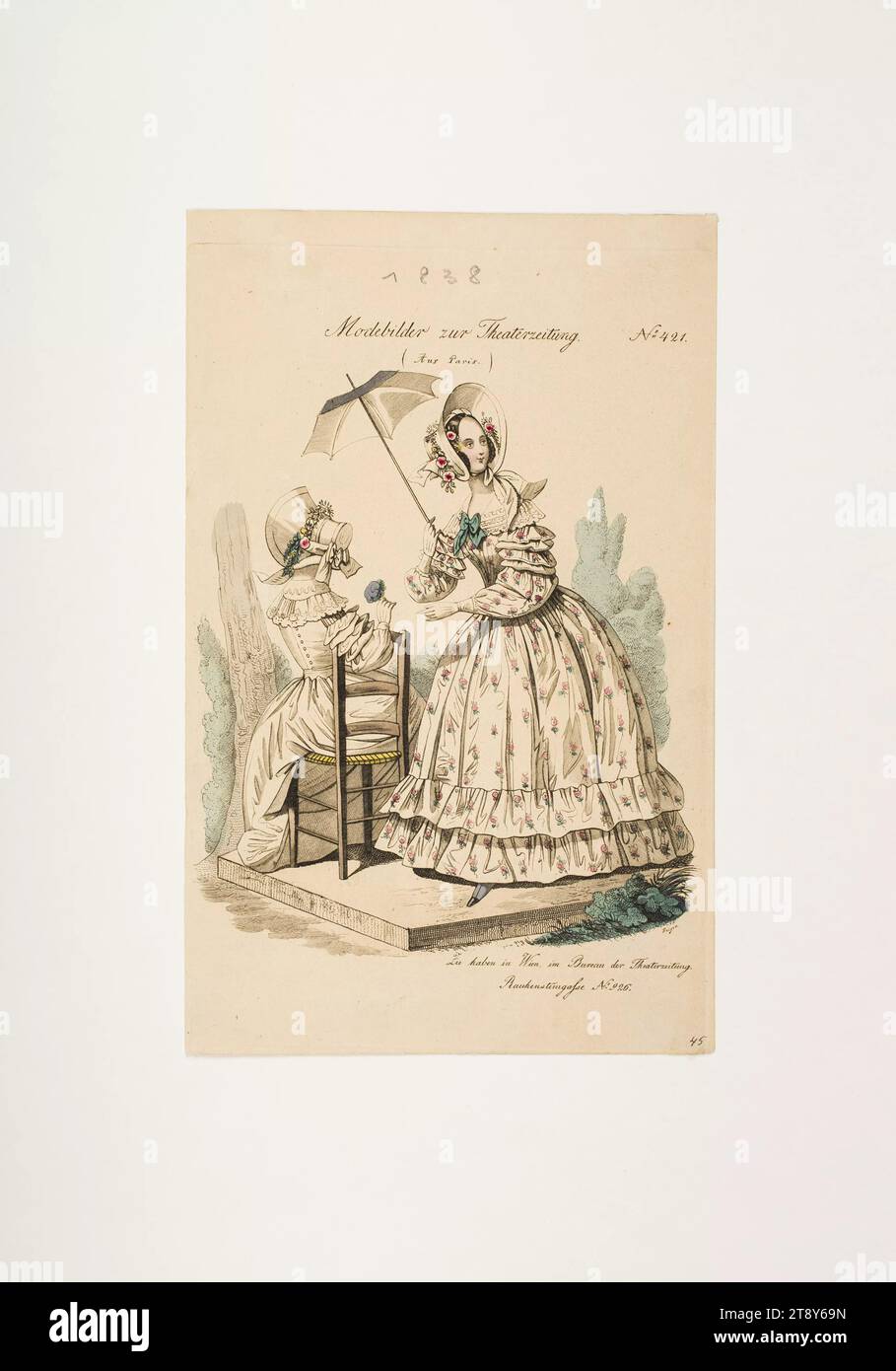 Fashion picture: Two figures, female summer fashions, Unknown, 1838 ...