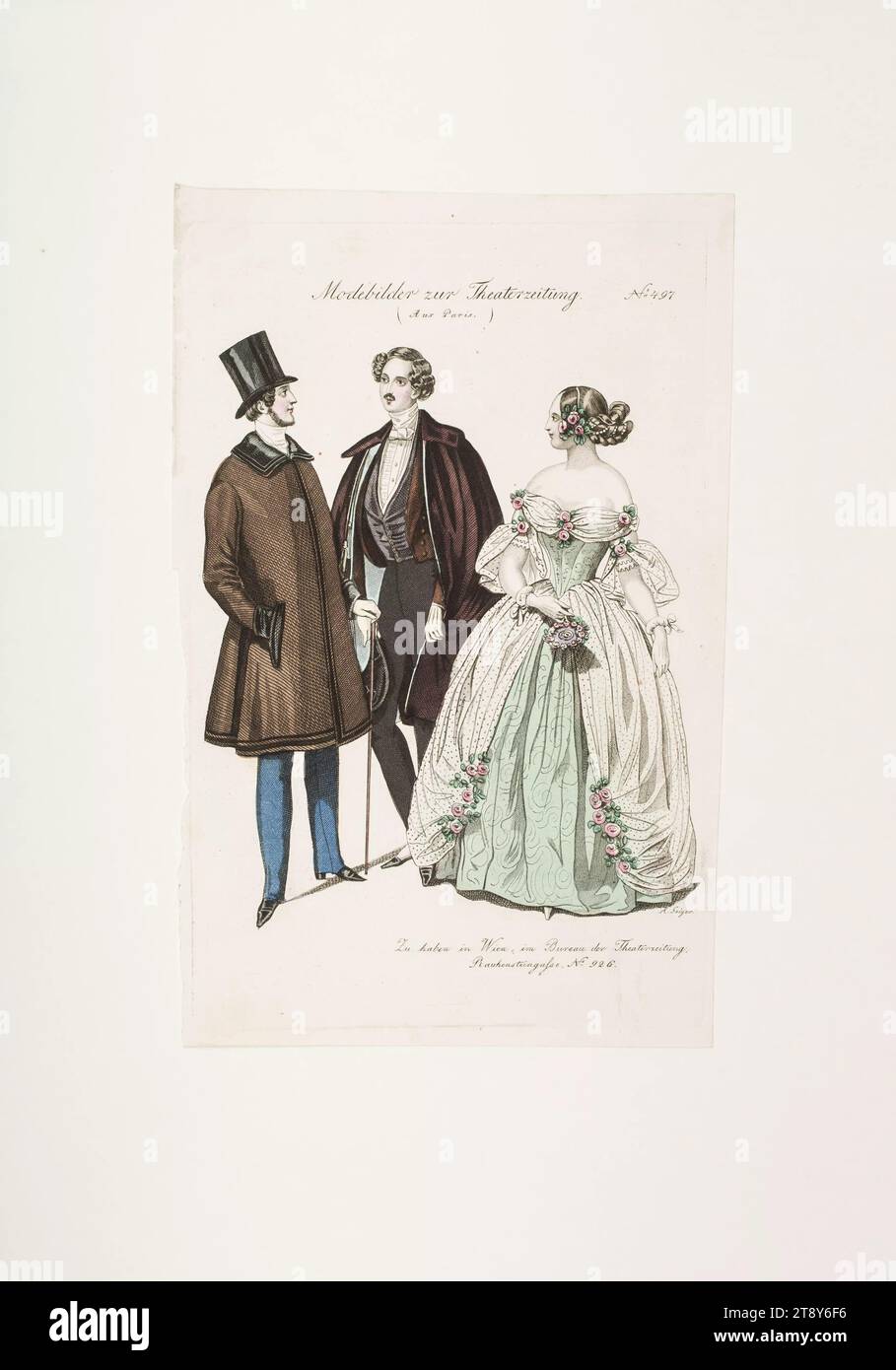 Fashion picture: Three figures, women and men ball fashions, Unknown ...