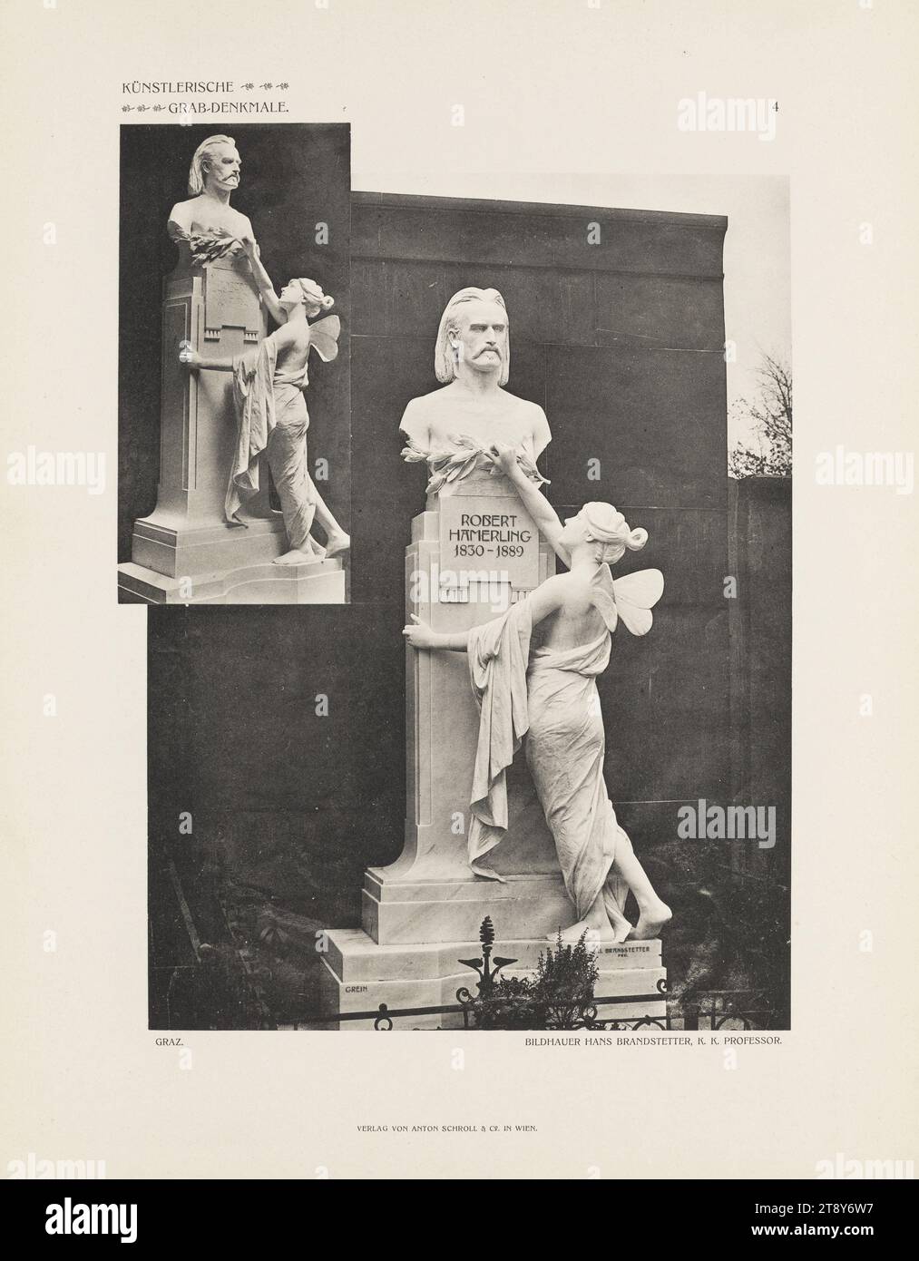 Graz, grave monument Robert Hamerling, sculptor Hans Brandstetter (sheet no. 4 from: Artistic ...