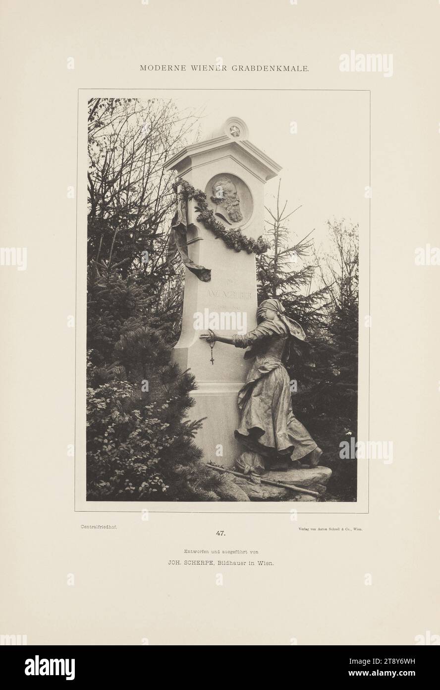 Central Cemetery, grave monument Ludwig Anzengruber, sculptor Johann Scherpe (sheet no. 47 from ...