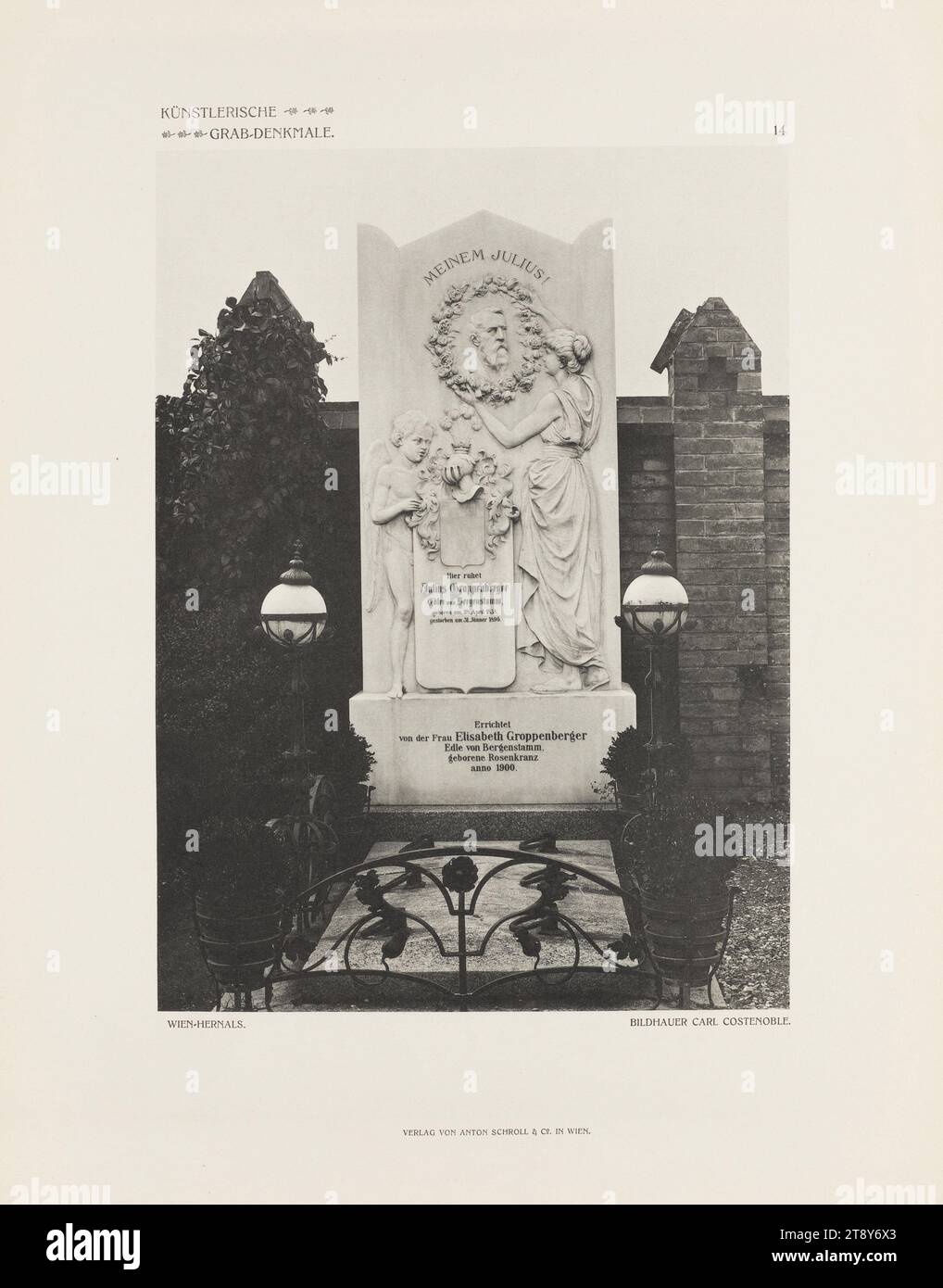 Hernals cemetery, grave monument Julius Groppenberger, sculptor Carl Costenoble (sheet no. 14 ...