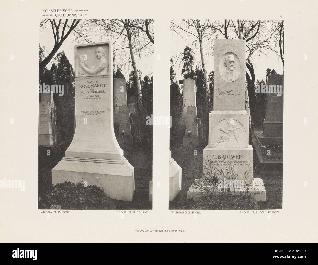 Cemetery Matzleinsdorf, grave monument Marie Bosshardt, sculptor H. Conrat, grave monument C ...