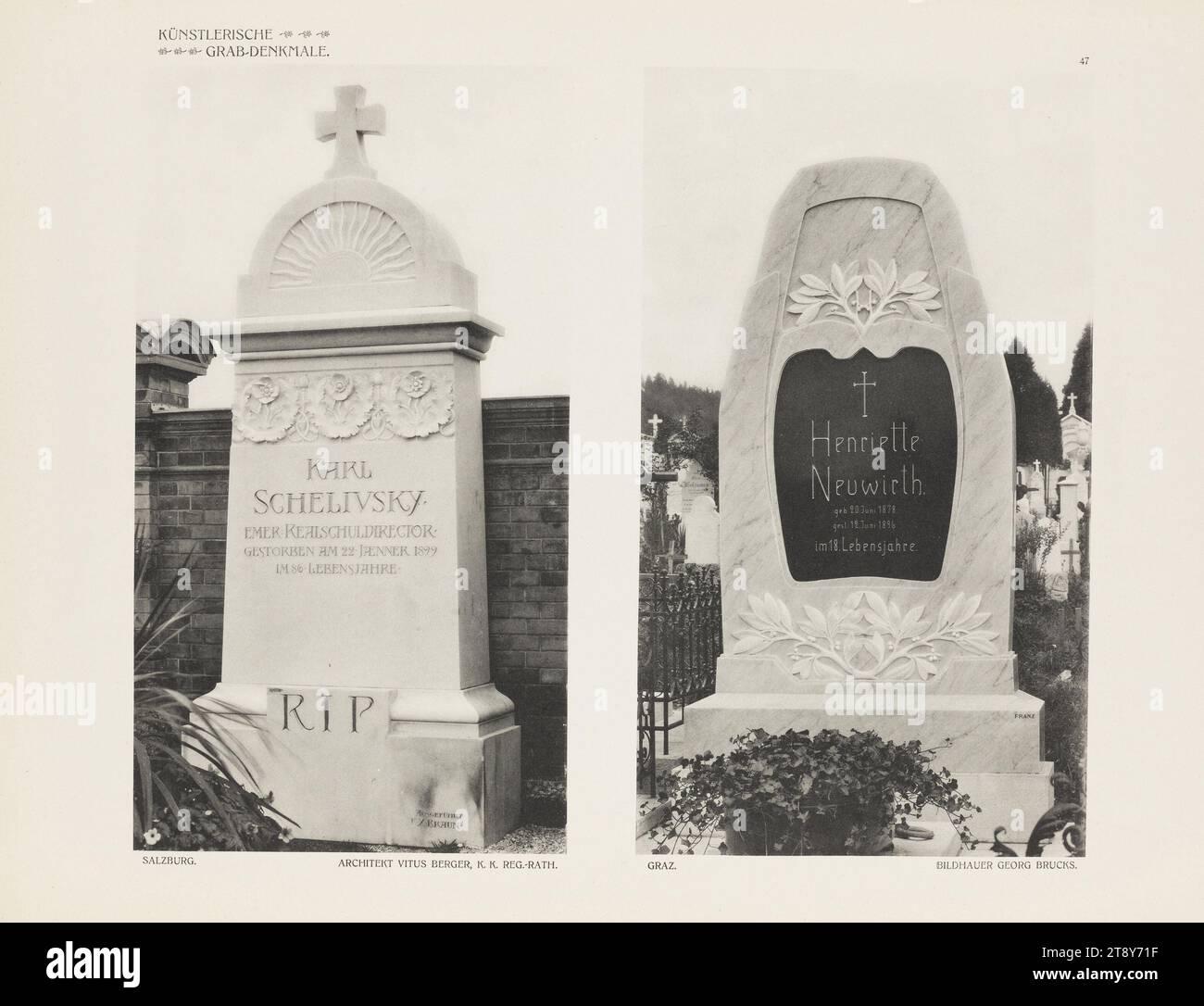 Salzburg, gravestone Karl Schelivsky, architect Vitus Berger, Graz, gravestone Henriette ...