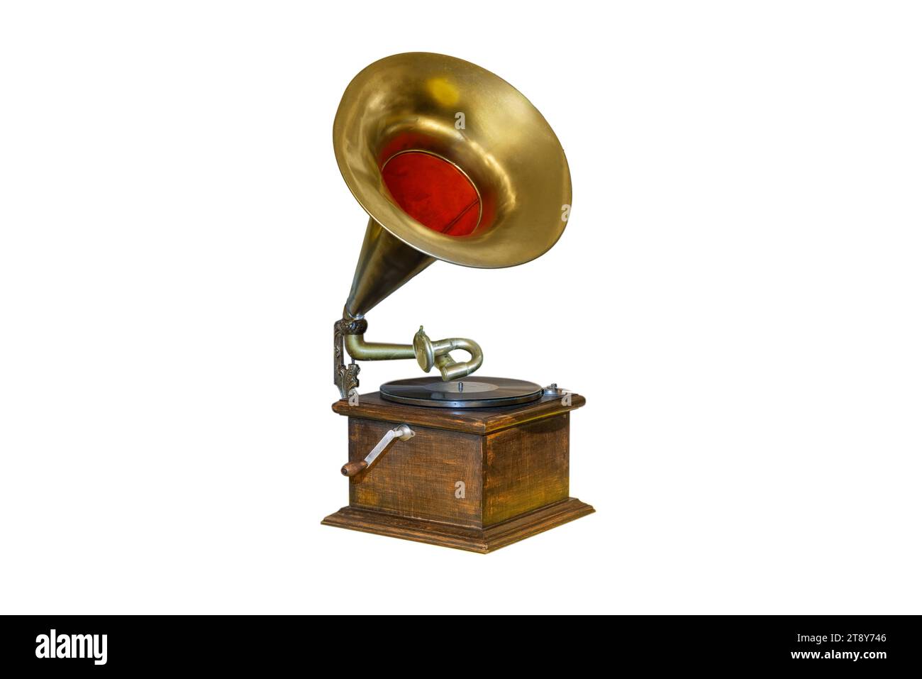 vintage gramophone with vinyl disc isolated on a white background Stock ...