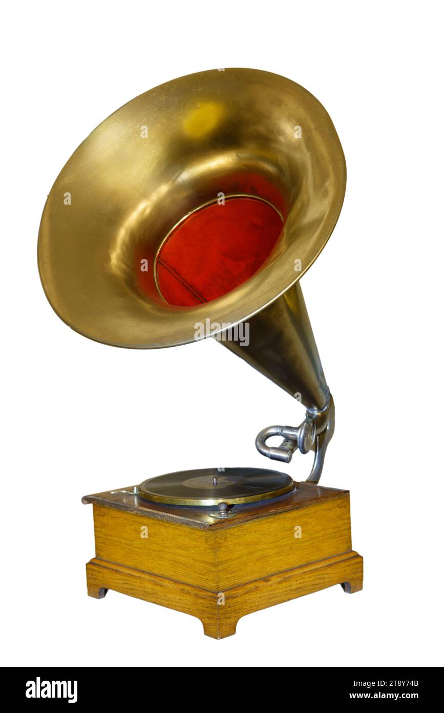 vintage gramophone with vinyl disc isolated on a white background Stock ...