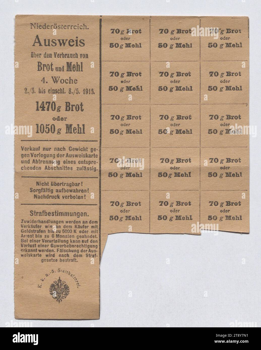Food stamps for bread or flour from the First World War, 1915, Unknown ...