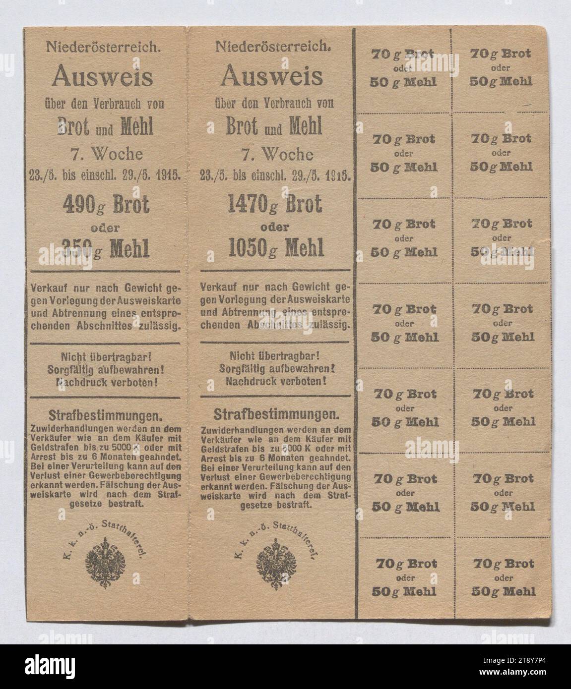 Food stamps for bread or flour from the First World War, 1915, Unknown ...